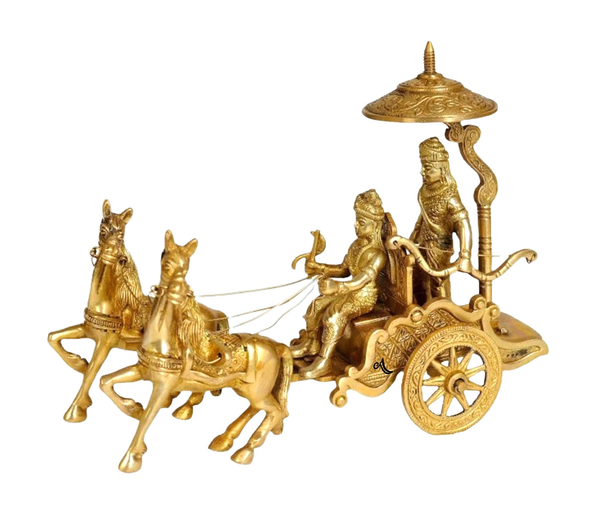 Vintage Brass Arjun Rath with Two Horses – Hand Engraved Decorative ...
