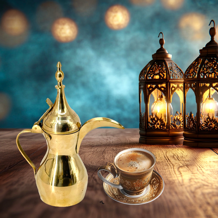 Brass Traditional Dallah – Handcrafted Arabic Coffee Pot with Embossed ...