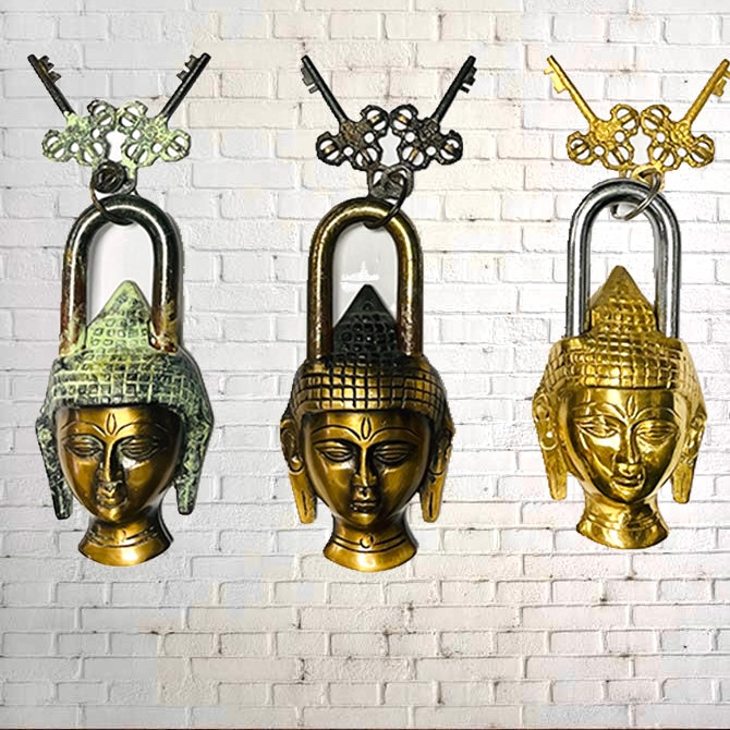 Brass Antique Buddha Lock with Patina Finish | Vintage Spiritual Lock ...
