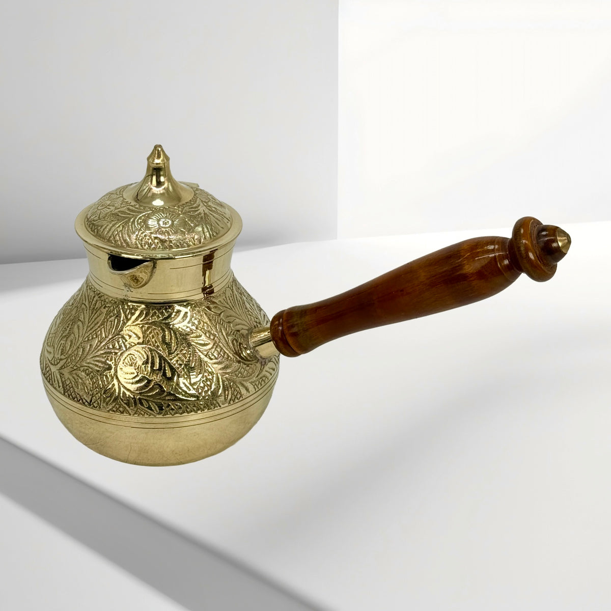 Brass Turkish Coffee Warmer Pot with Lid – Hand-Engraved Gold Finish ...