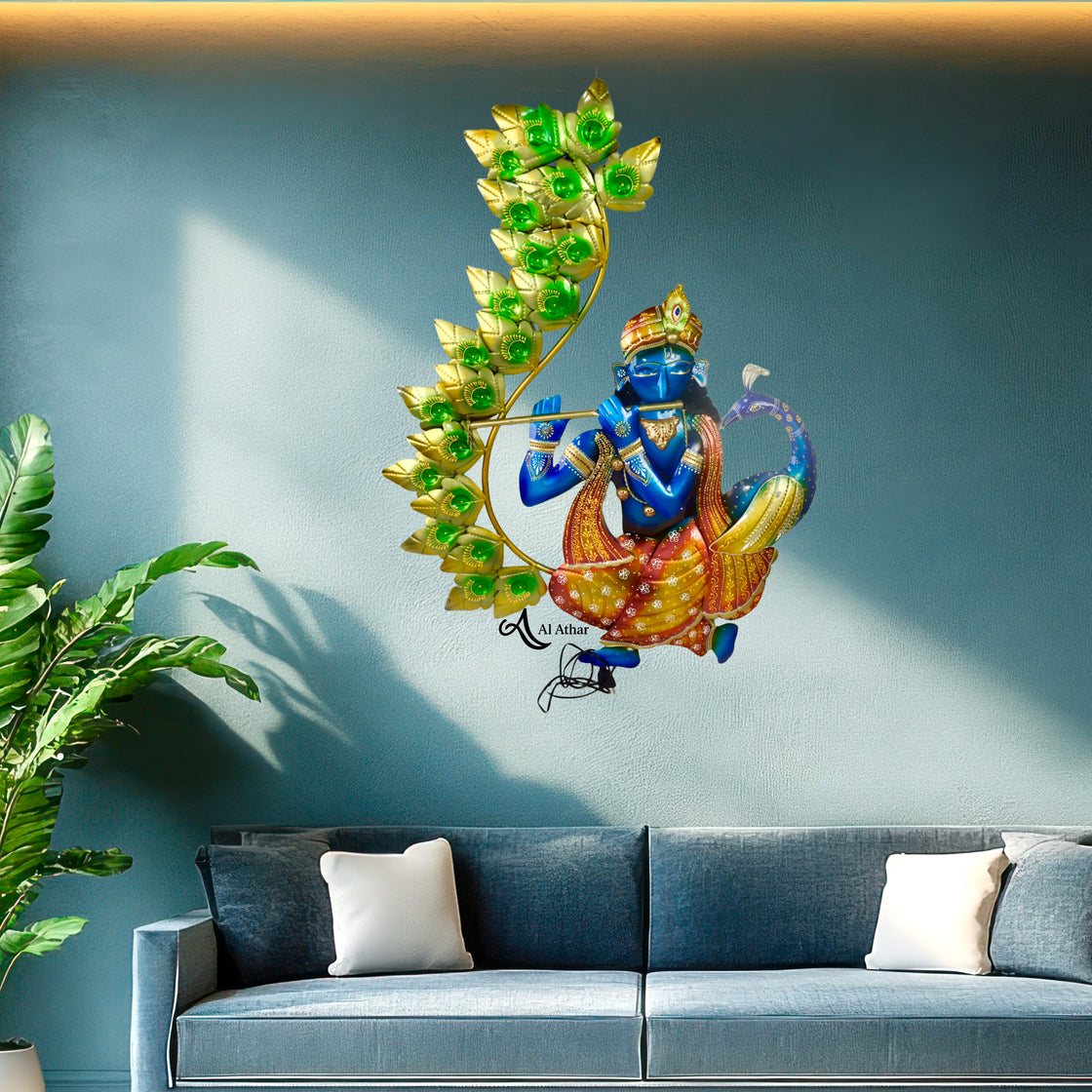 Wall Decor Wall Krishna Panel With Led Hand Painted And Hand Made Al ...
