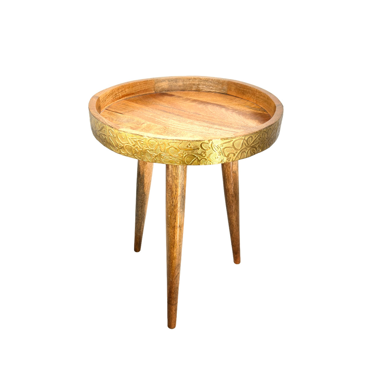 Wooden Round Coffee Table with Brass Arabic Embossing, suitable for ...