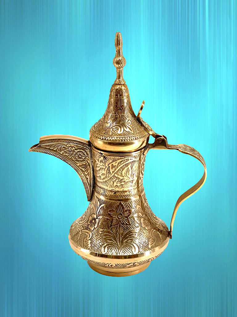 Brass Traditional Dallah – Handcrafted Arabic Coffee Pot with Embossed ...