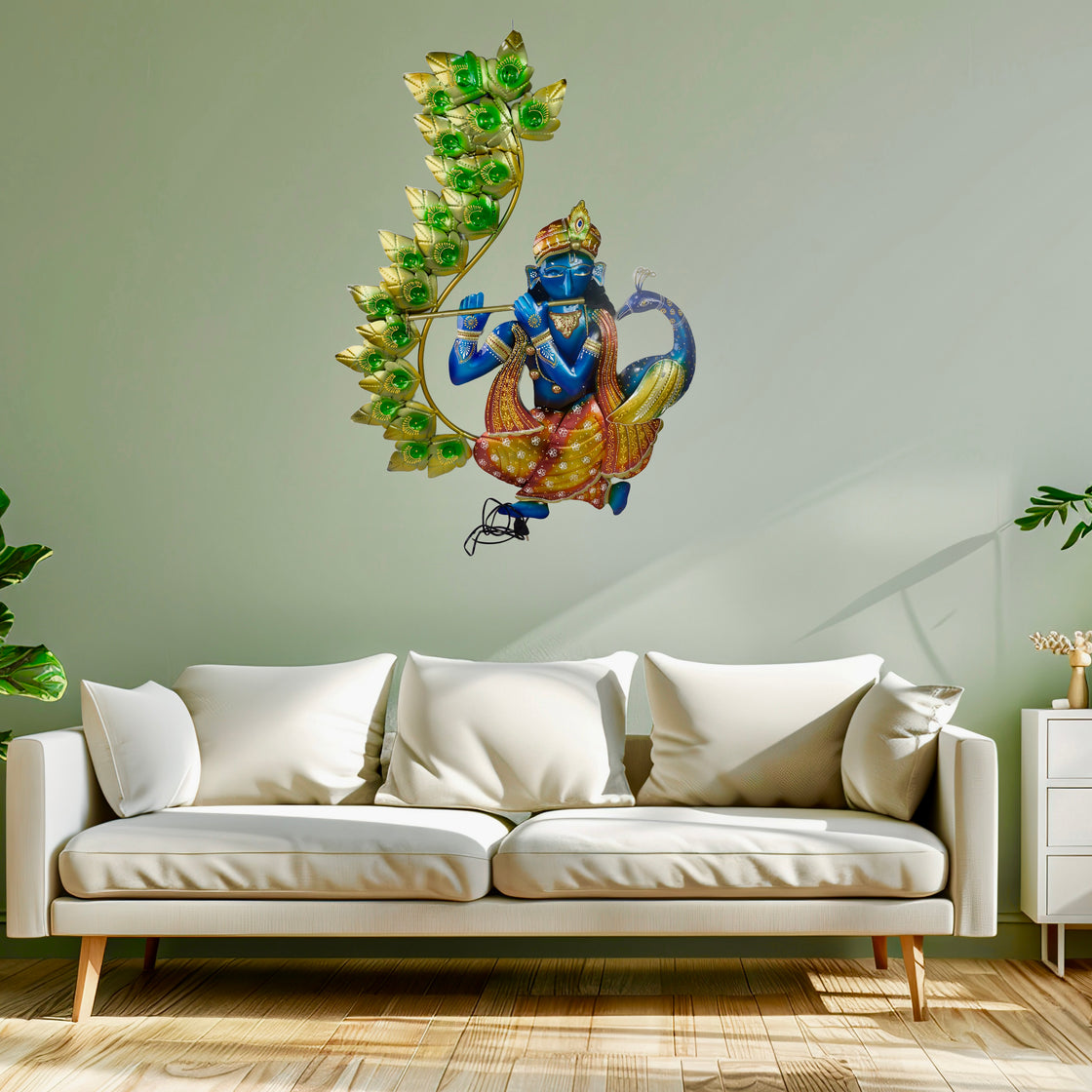 Wall Decor Wall Krishna Panel With Led Hand Painted And Hand Made Al ...