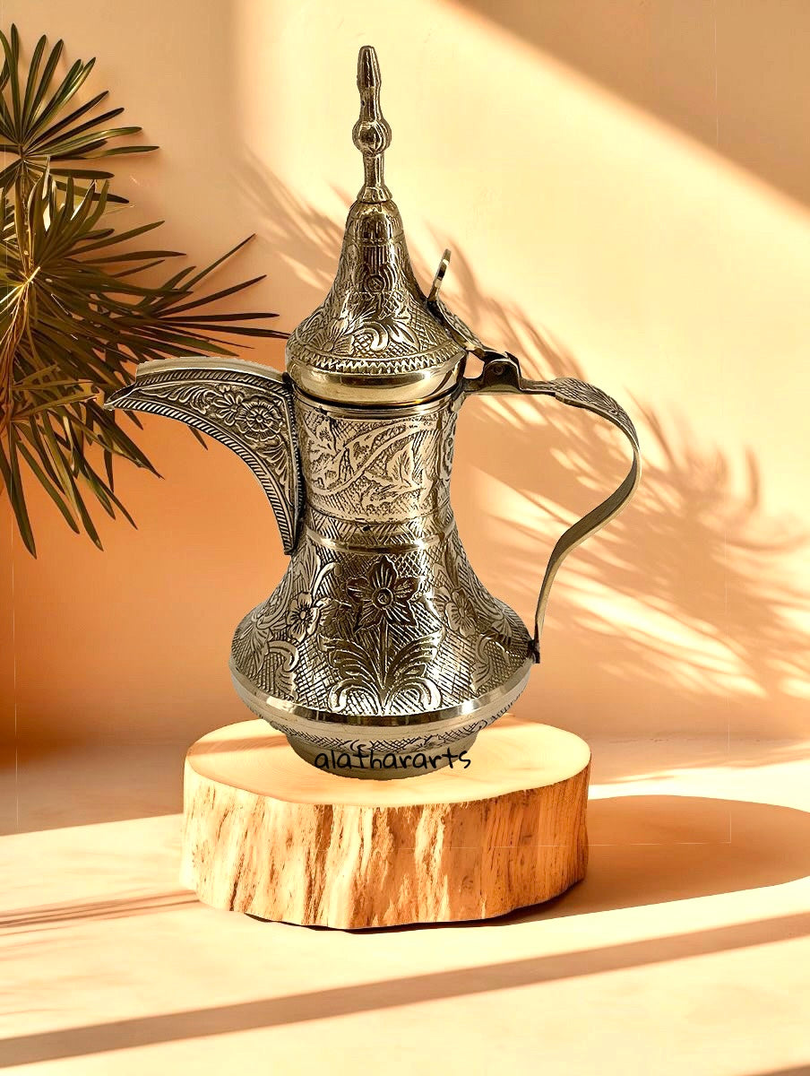 Brass Traditional Dallah – Handcrafted Arabic Coffee Pot with Embossed ...